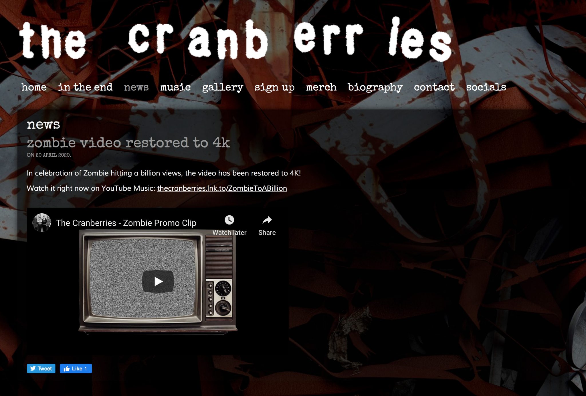 “Zombie” 4K remastered music video finally available!! | Cranberries World