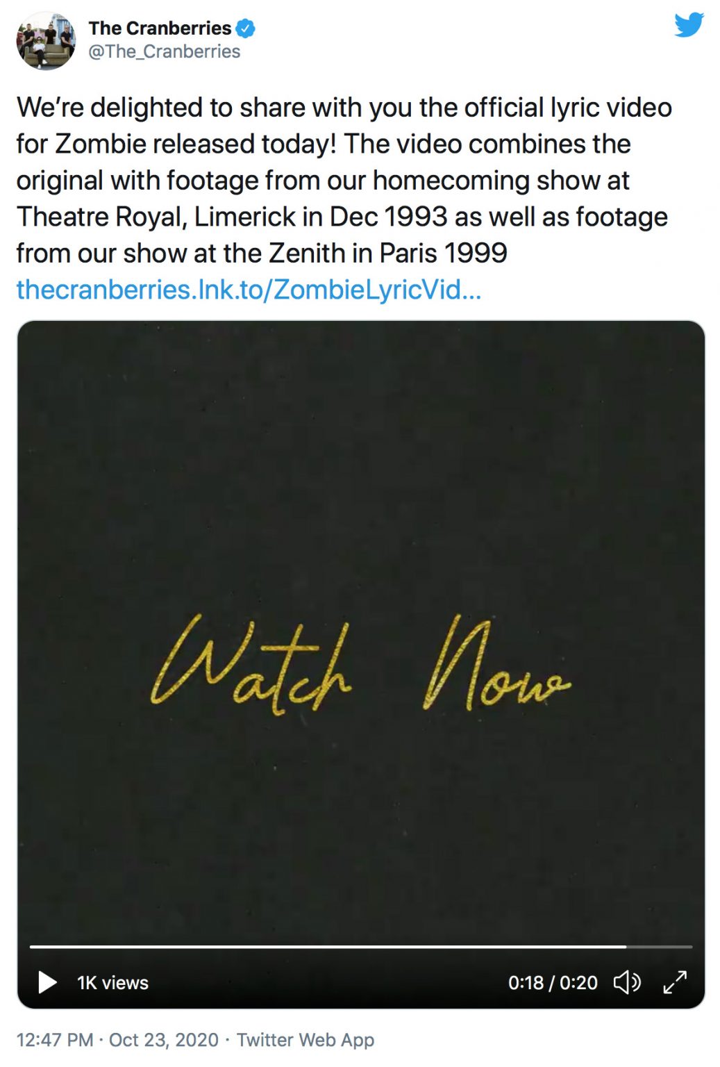 The Cranberries – Zombie (Lyric Video) | Cranberries World