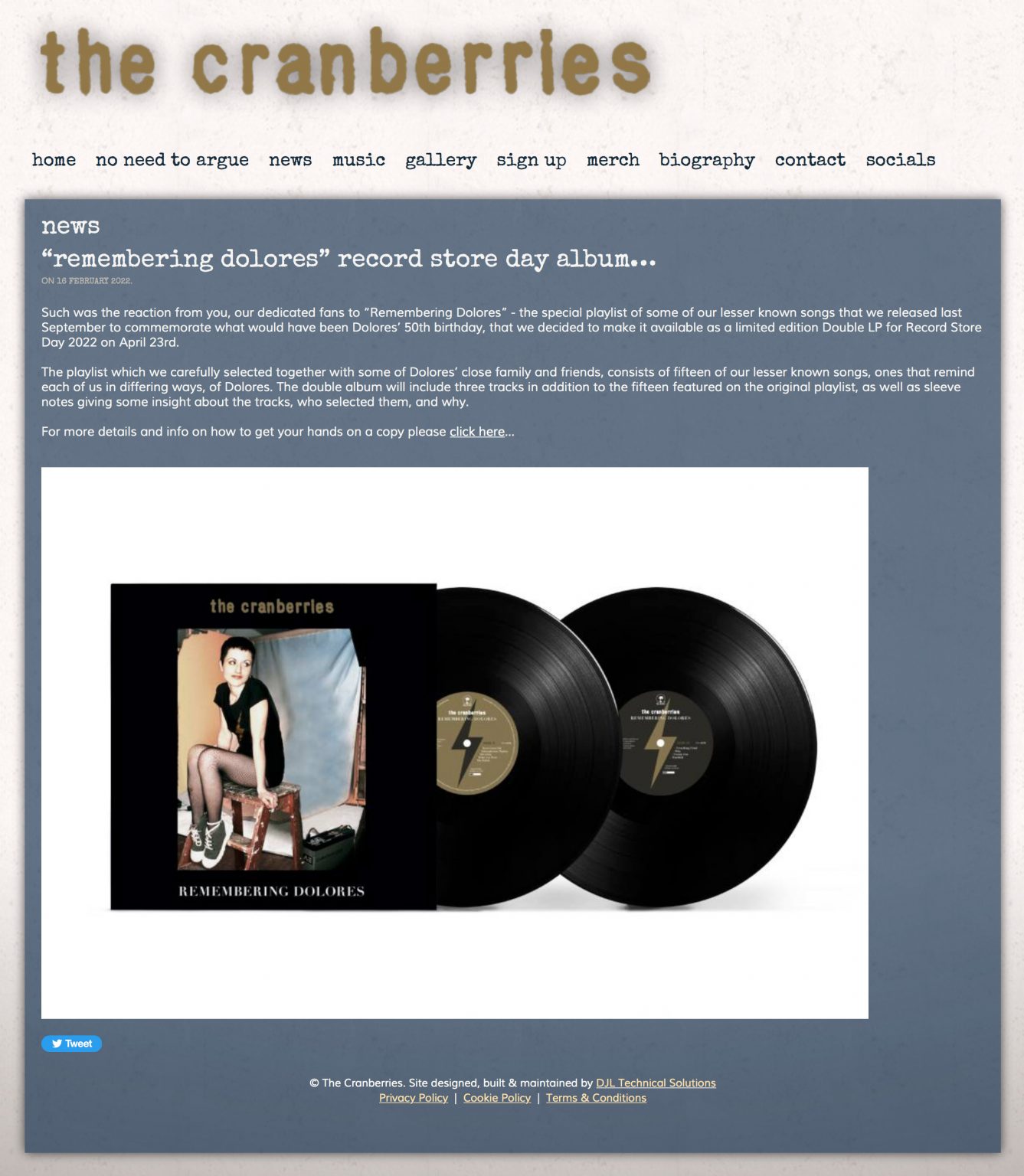 “Remembering Dolores” 2LP drops 23 April 2022 for RSD | Cranberries World